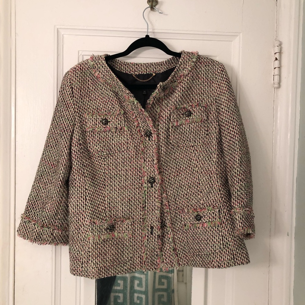 Talbots Petite Tweed Jacket Pink Green & Black - Gem